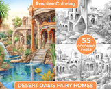 55 Desert Oasis Fairy Homes Grayscale Coloring Pages for Adults, Print ...