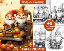 40 Fall Gnomes Grayscale Coloring Pages Printable for Adults Kids, PDF ...