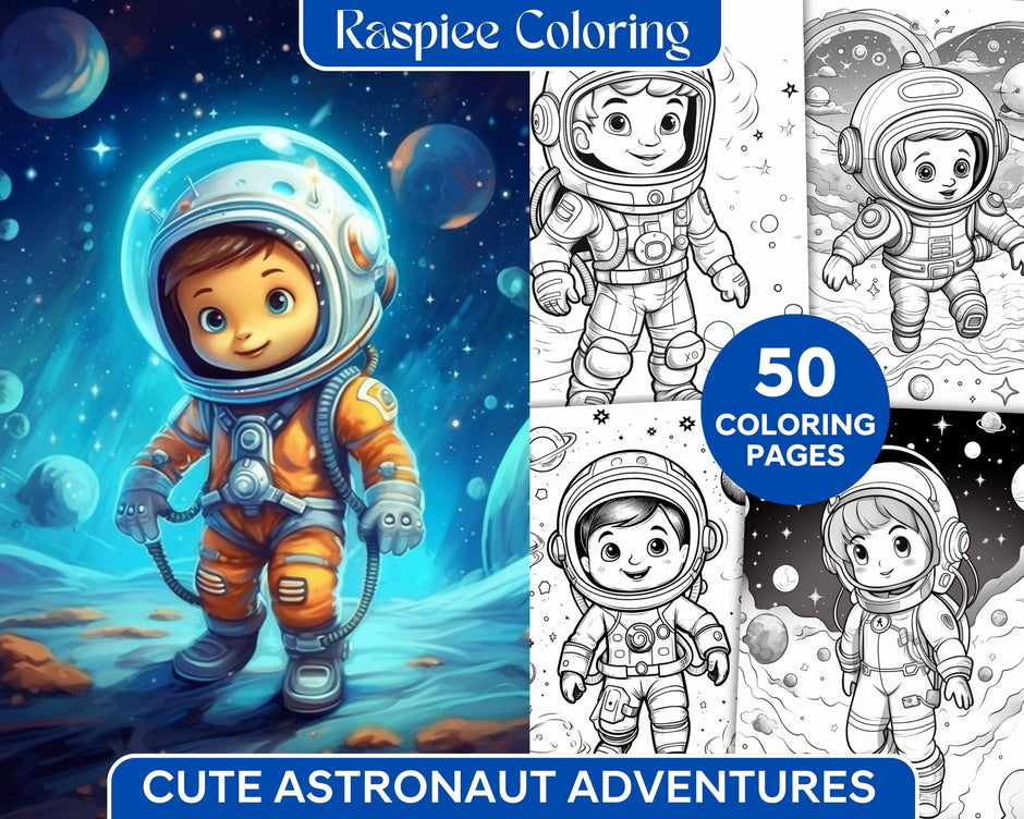 50 Cute Astronaut Adventures Coloring Pages Printable for Kids, PDF Fi