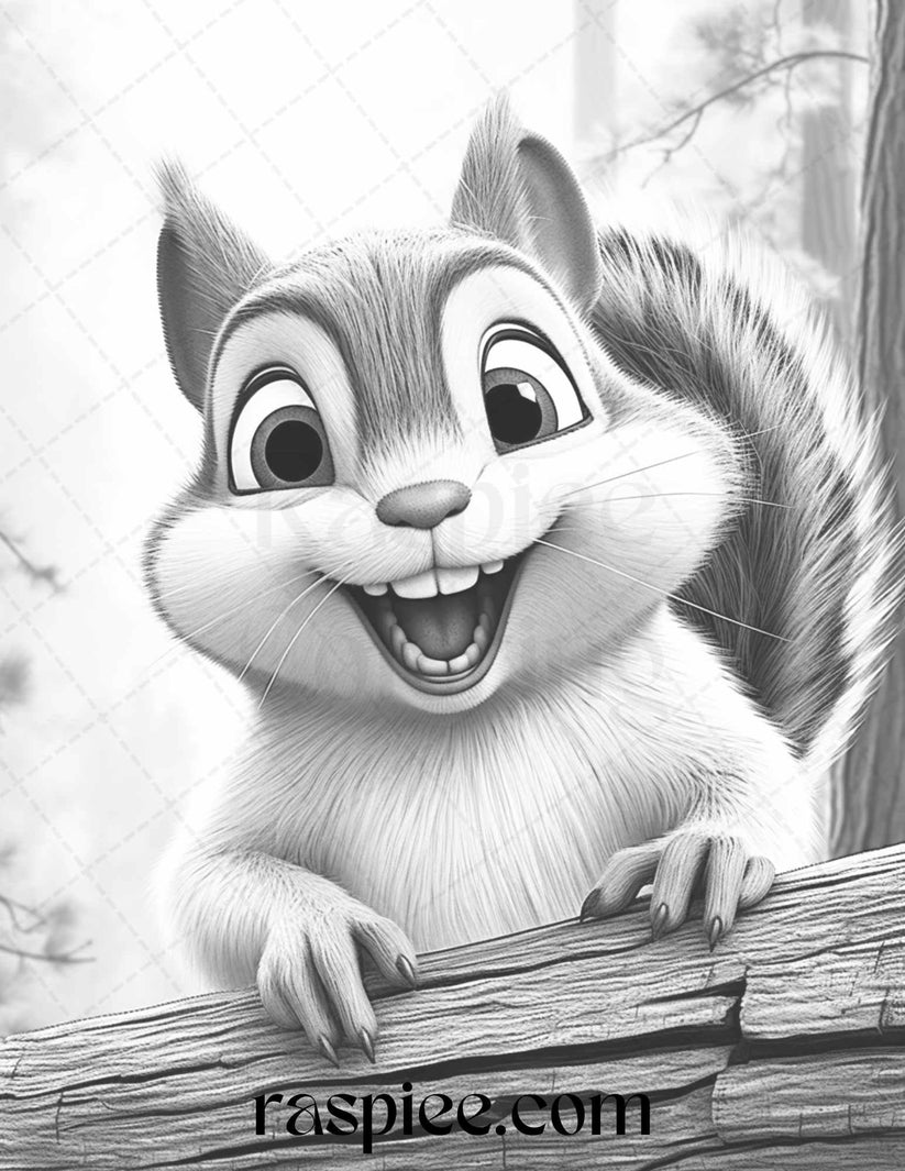 52 Adorable Squirrels Grayscale Coloring Pages Printable for Adults Ki
