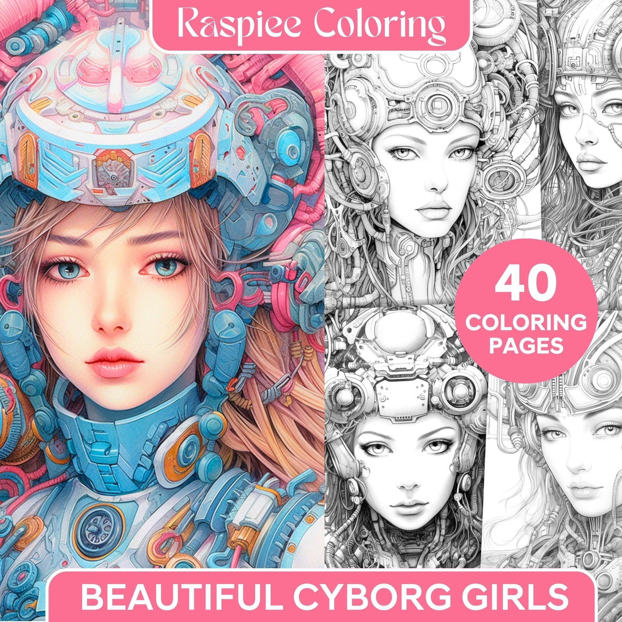 40 Beautiful Cyborg Girls Grayscale Coloring Pages Printable for Adult