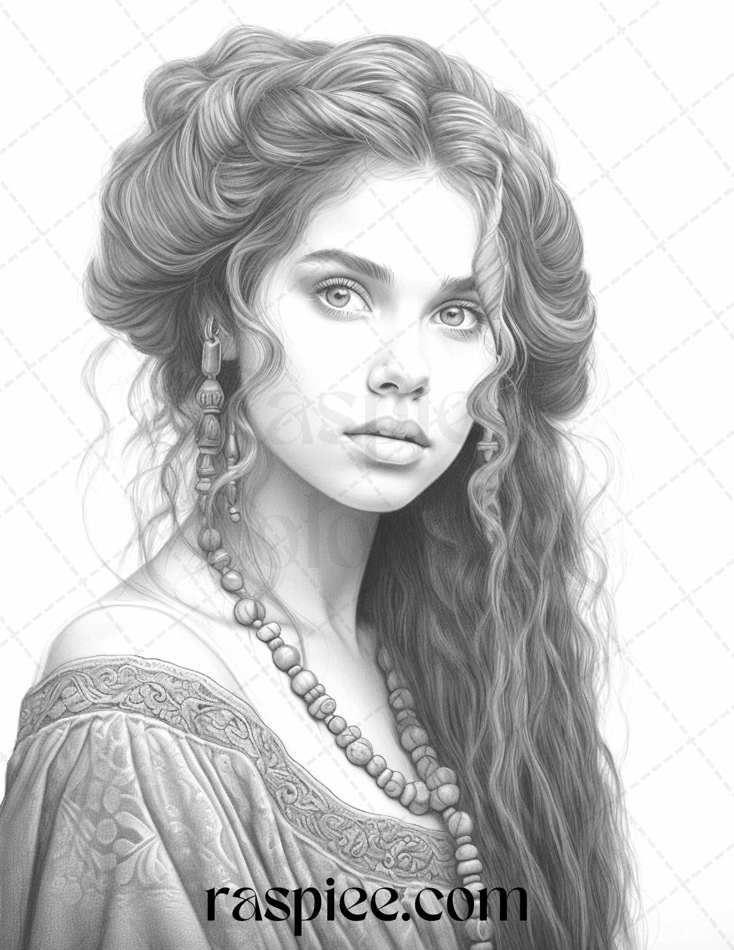 40 Beautiful Gypsy Girls Grayscale Coloring Pages Printable for Adults