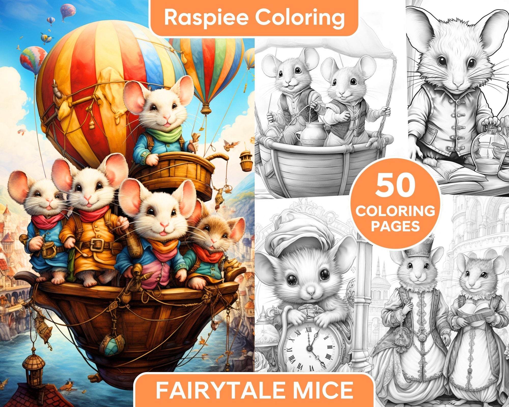 50 Enchanting Fairytale Mice Grayscale Coloring Pages Printable for Ad