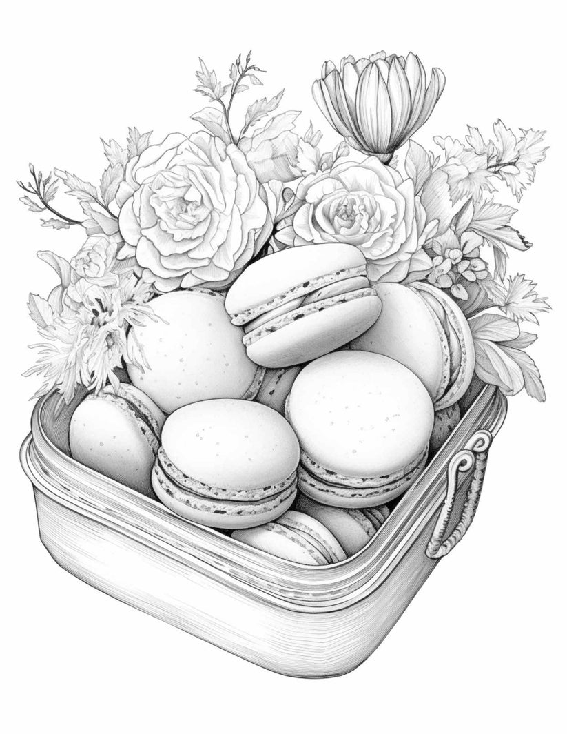 Free Vintage Macarons Grayscale Coloring Pages Printable for Adults, P ...