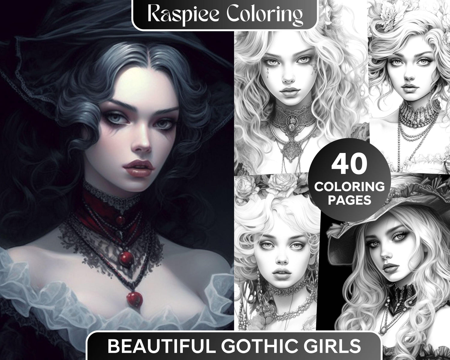 40 Beautiful Gothic Girls Grayscale Coloring Pages Printable for Adult