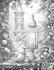 Relaxing Christmas Grayscale Coloring Pages for Adults, Festive Scenes ...