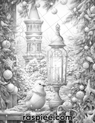 Relaxing Christmas Grayscale Coloring Pages for Adults, Festive Scenes ...