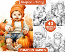 40 Pumpkin Babies Grayscale Coloring Pages for Adults and Kids, Printa ...