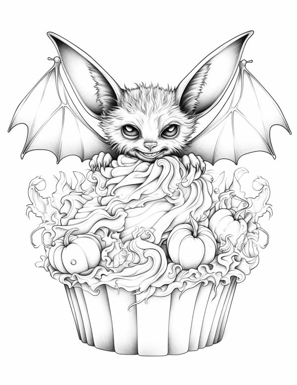 Free Halloween Spooky Cupcakes Grayscale Coloring Pages Printable for ...