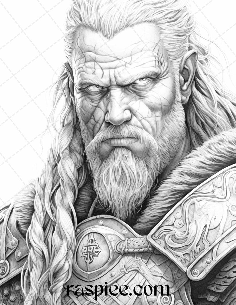 55 Viking Warriors Portrait Grayscale Coloring Pages Printable for Adu