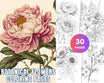 30 Botanical Flowers Printable Coloring Pages for Adults, Floral Grays ...