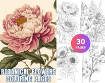 30 Botanical Flowers Printable Coloring Pages for Adults, Floral Grays ...