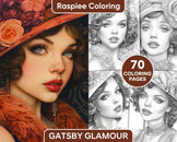 70 Gatsby Glamour Grayscale Adult Coloring Pages, Printable PDF Instan ...