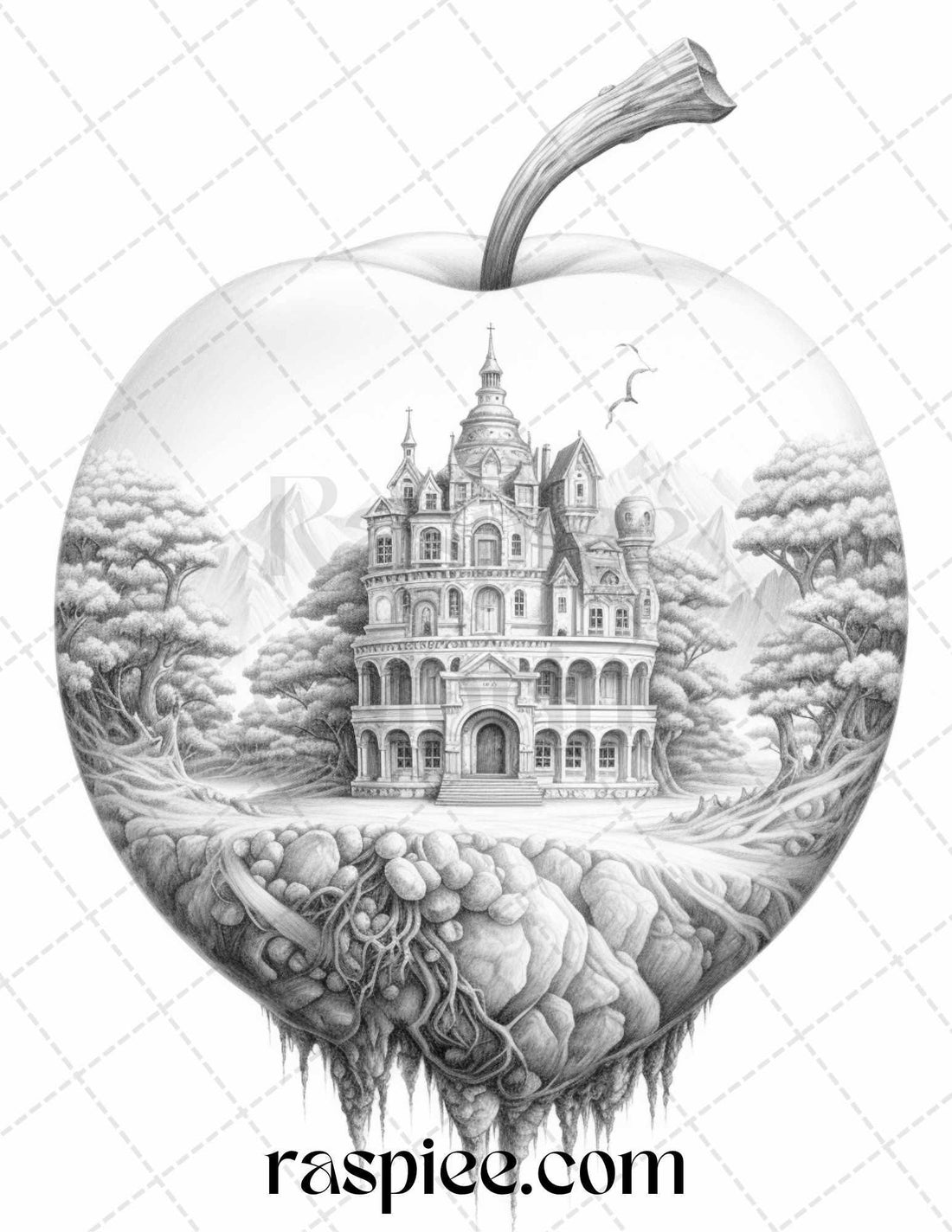 60 Miniworld in the Apple Grayscale Coloring Pages Printable for Adult