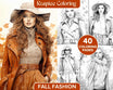 40 Fall Fashion Grayscale Coloring Pages for Adults, Printable PDF Fil ...