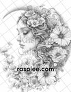 60 Boho Moon Floral Grayscale Adult Coloring Pages Printable PDF Insta ...