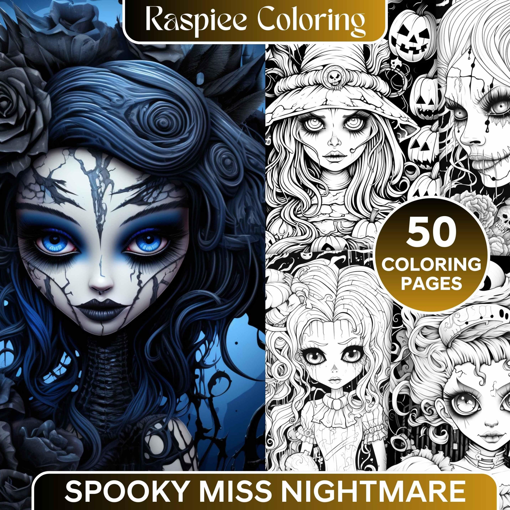 50 Spooky Miss Nightmare Grayscale Coloring Pages Printable for Adults