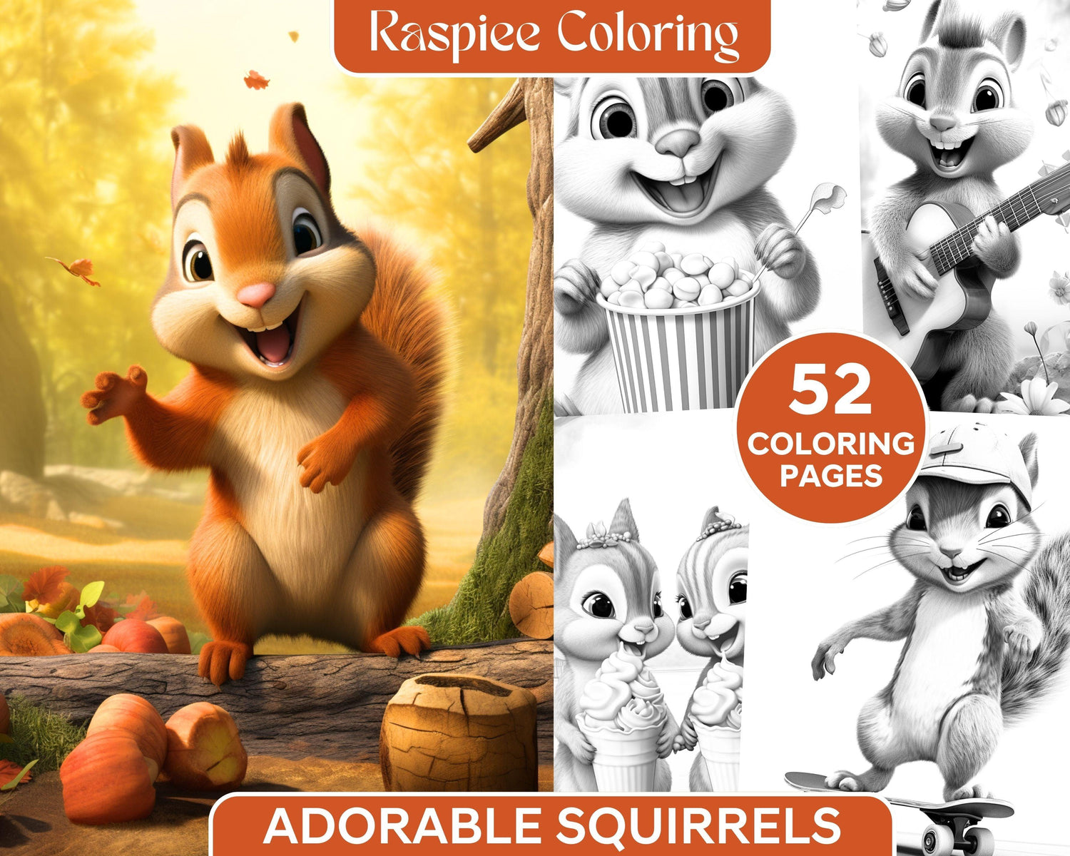 52 Adorable Squirrels Grayscale Coloring Pages Printable for Adults Ki