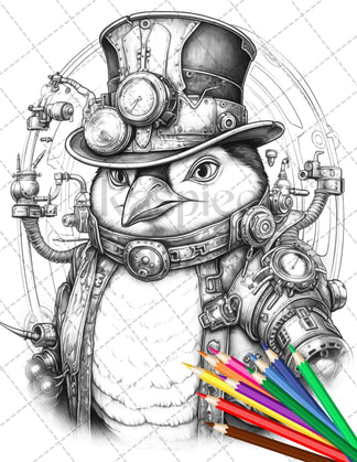 60 Steampunk Animals Grayscale Coloring Pages Printable for Adults, PD ...