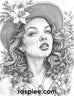 50 Vintage Spring Pin Up Girls Grayscale Adult Coloring Pages, Printab ...