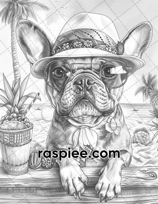 90 Summer Dogs Grayscale Adult Coloring Pages, Printable PDF Instant D ...