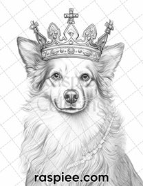 50 Royal King Dog Grayscale Coloring Pages for Adults, Printable PDF I ...