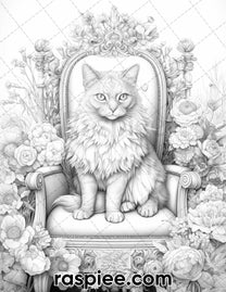 50 Royal King Cat Grayscale Coloring Pages for Adults, Printable PDF I ...