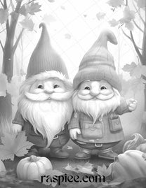 40 Fall Gnomes Grayscale Coloring Pages Printable for Adults Kids, PDF ...