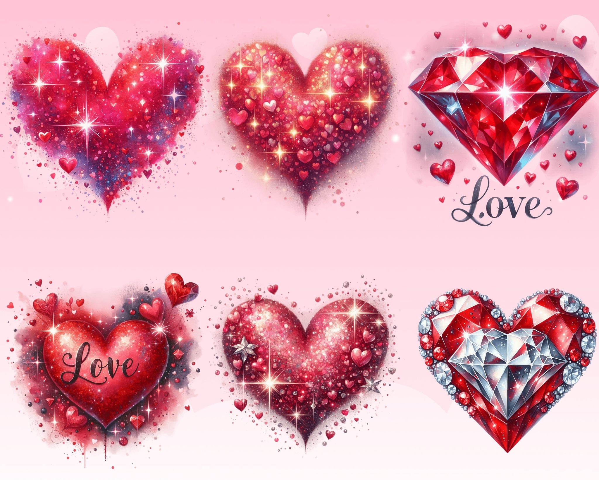 Romantic Valentine Heart Clipart Bundle, 52 PNG High-Res Files for Com ...