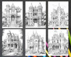 40 Victorian Mansions Grayscale Coloring Pages for Adults, Printable P ...