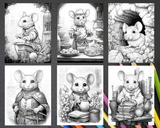 50 Enchanting Fairytale Mice Grayscale Coloring Pages Printable for Ad ...