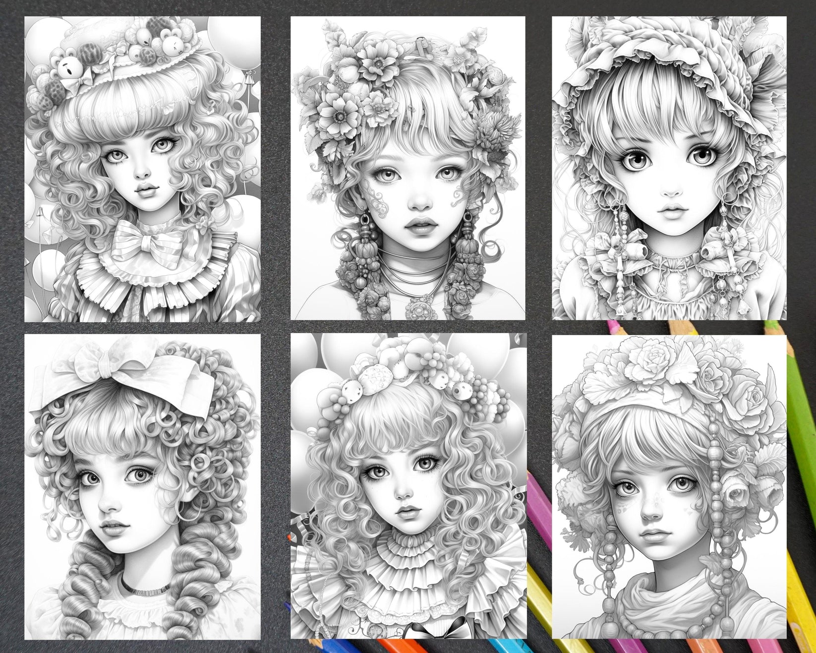 40 Cute Decora Girls Grayscale Coloring Pages Printable for Adults Kid