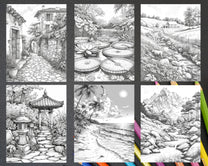 101 Relaxing Landscapes Grayscale Adult Coloring Pages Printable PDF I ...