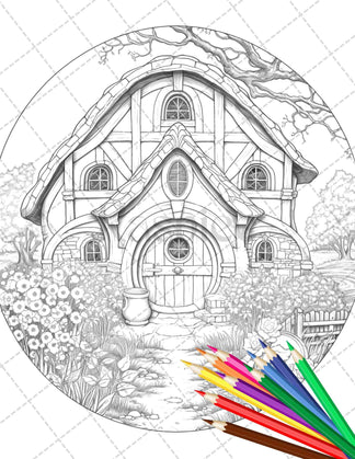43 Enchanted Hobbiton Houses Grayscale Coloring Pages Printable for Ad ...