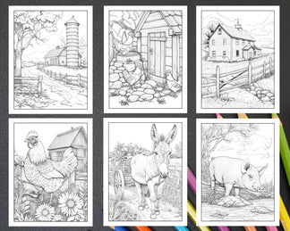 50 Country Farm Scenes Adult Coloring Pages Printable PDF Instant Down ...