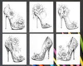 40 Flower Wedding Shoes Grayscale Coloring Pages Printable for Adults ...