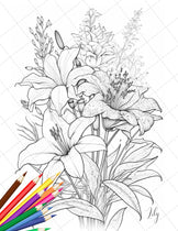 30 Botanical Flowers Printable Coloring Pages for Adults, Floral Grays ...