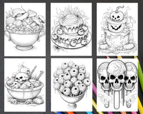 68 Halloween Spooky Desserts Grayscale Coloring Pages Printable for Ad ...