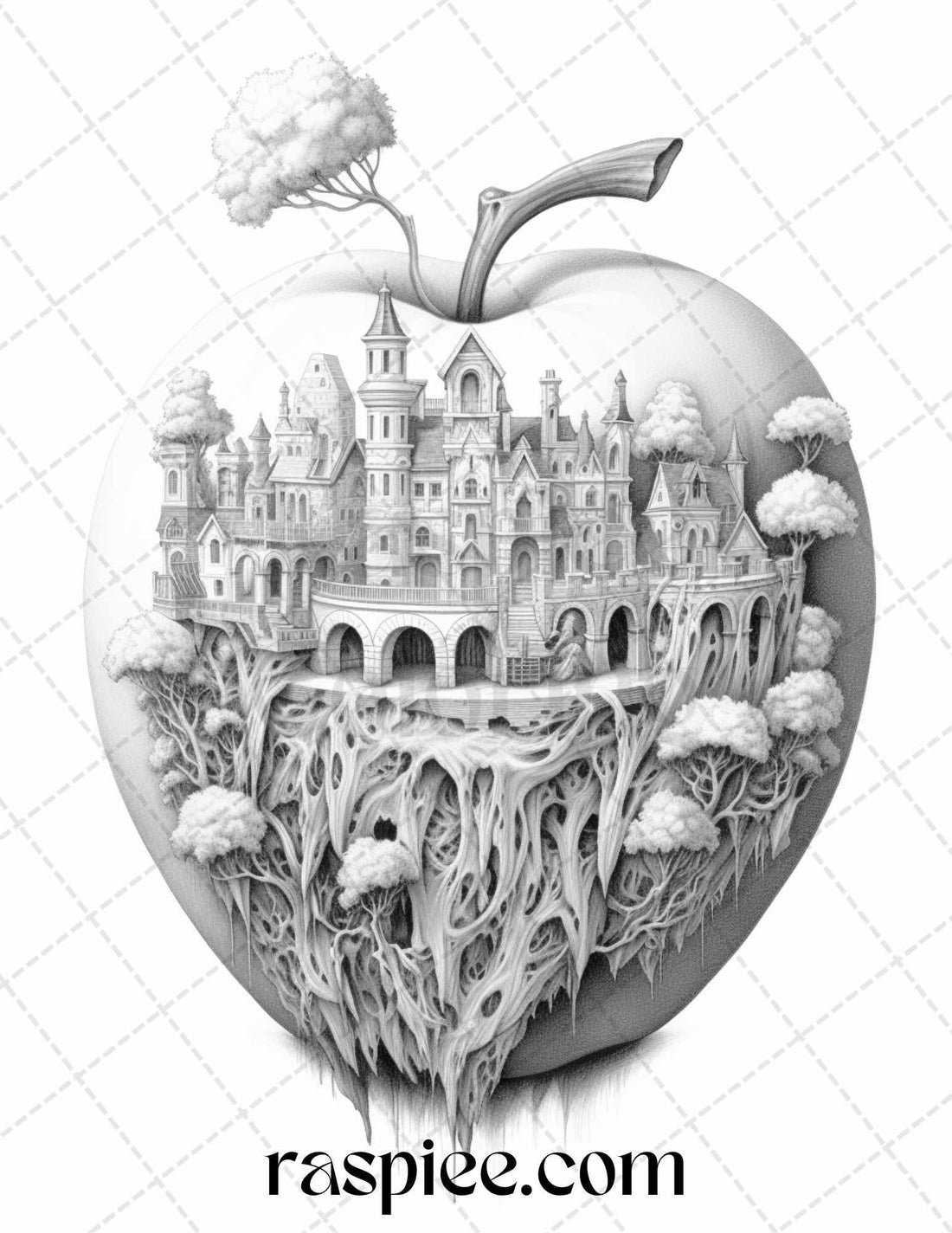 60 Miniworld in the Apple Grayscale Coloring Pages Printable for Adult