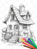 40 Stone Cottage Houses Grayscale Coloring Pages Printable for Adults ...