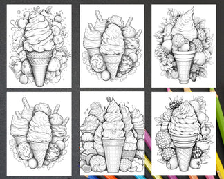 52 Printable Ice Cream Desserts Coloring Pages for Adults and Kids, Gr ...