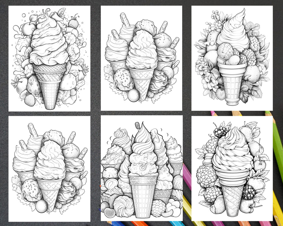 52 Printable Ice Cream Desserts Coloring Pages for Adults and Kids, Gr
