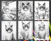 50 Grumpy Cat Grayscale Coloring Pages Printable for Adults, PDF File ...