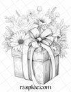 40 Flower Gift Box Grayscale Coloring Pages Printable for Adults Kids ...