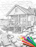 42 Wooden Beach Houses Grayscale Coloring Pages Printable for Adults ...