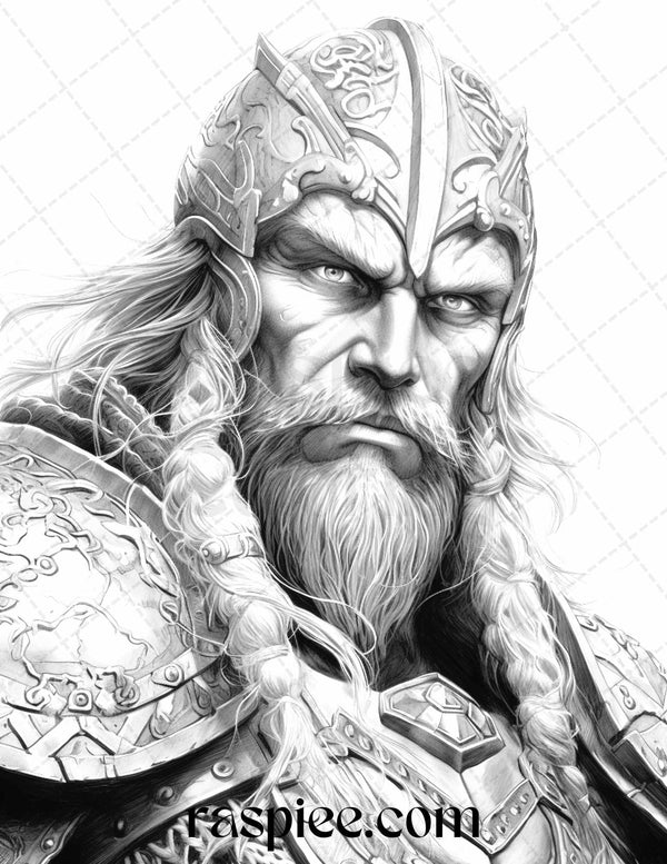 55 Viking Warriors Portrait Grayscale Coloring Pages Printable for Adu