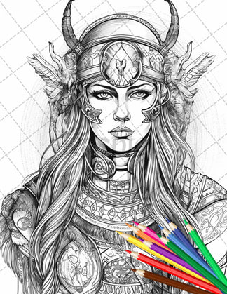 36 Viking Women Warrior Printable Coloring Pages for Adults, Nordic Cu ...