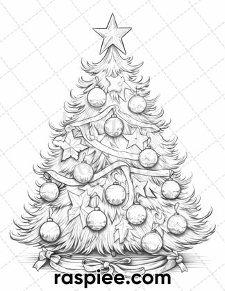 40 Christmas Tree Grayscale Coloring Pages for Adults, Printable PDF I ...