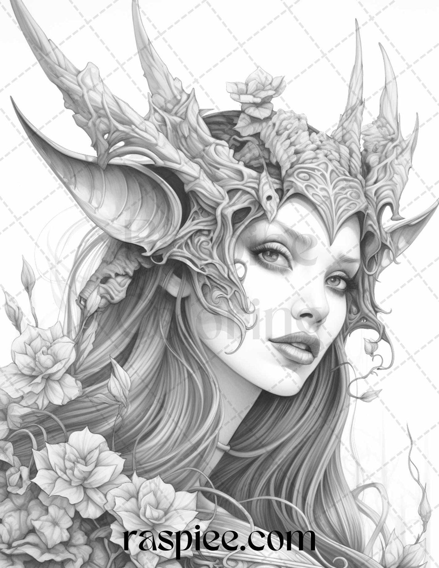 40 Dark Evil Fairy Grayscale Coloring Pages Printable for Adults, PDF