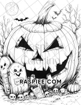 Spooky Pumpkin Halloween Adult Coloring Pages Printable PDF Instant Do ...